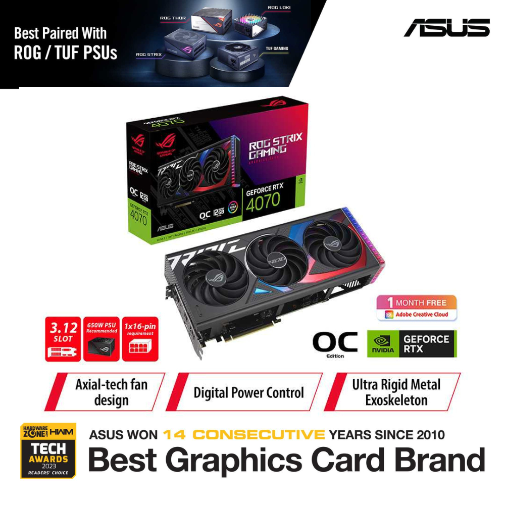 ASUS ROG Strix GeForce RTX™ 4070 OC Edition Gaming Graphics Card - ROG ...