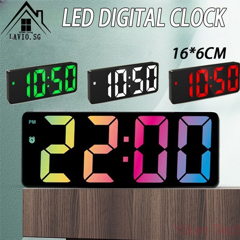 [SG ] LED Digital Clock Mirror Surface Night Light Thermometer ...
