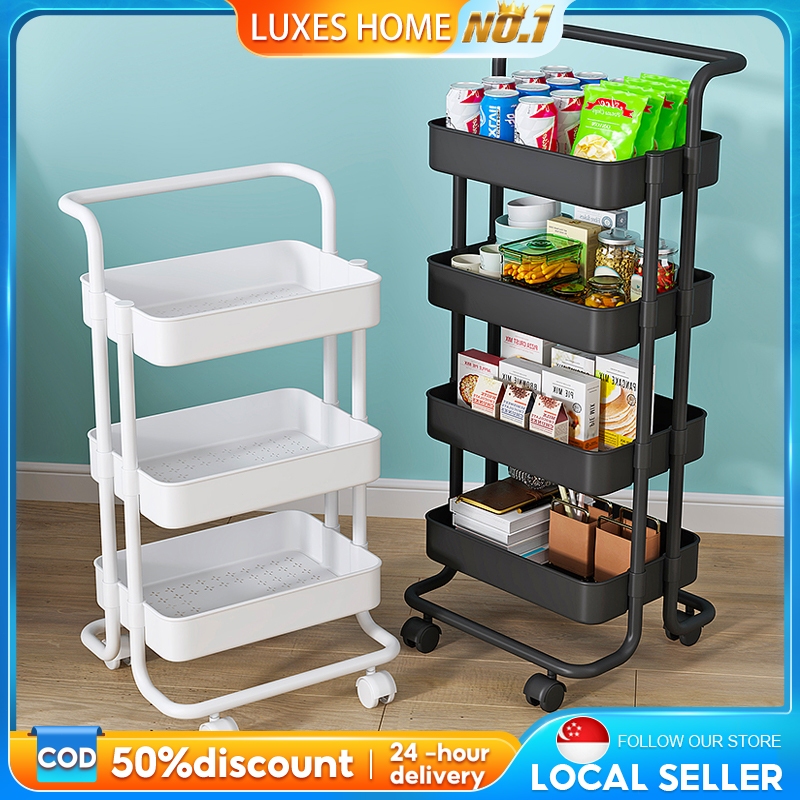 3Tier/4Tier Trolley Cart Kitchen Trolley Rack Movable Kitchen Storage ...