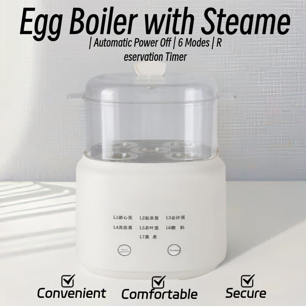 Egg Boiler with Steamer - 6 Modes Auto Shut Off 300W UK Plug Hard/Soft ...