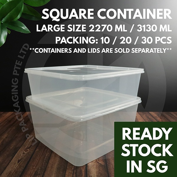 【10pcs】 Large Square Container SQ5/SQ7 2270ml/3130ml【Lid Sold ...