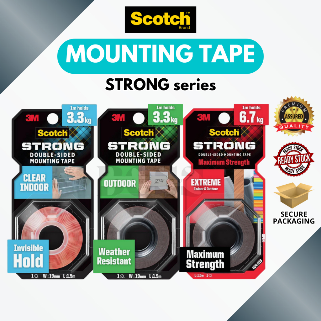 3M SCOTCH Strong Double-sided Mounting Tape Clear / Exterior & Auto / Extreme / Indoor / Outdoor ...