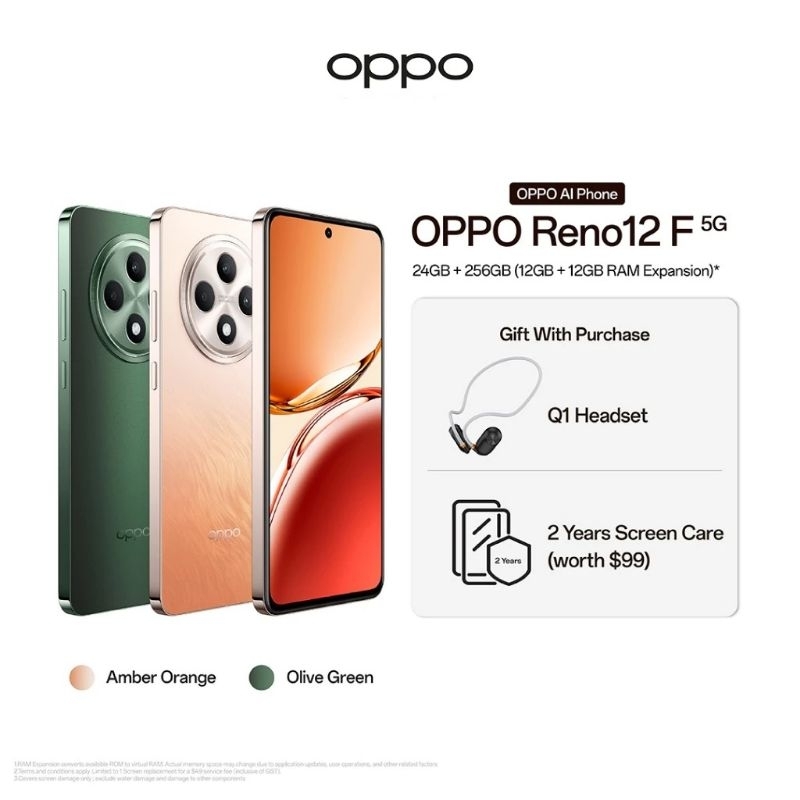 OPPO Reno 12F 5G (12+12GB Extended RAM + 512GB/256GB ROM) Al Portrait ...