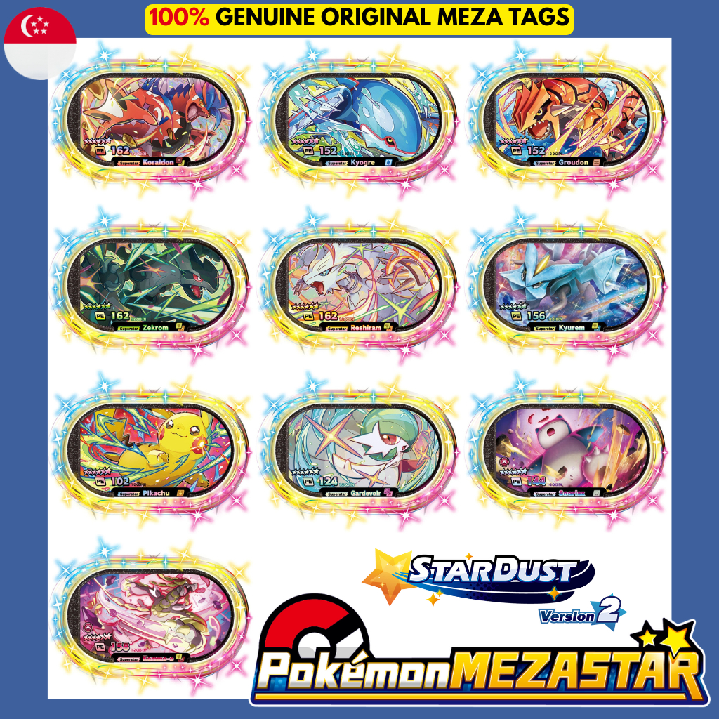 Pokémon Mezastar StarDust Version 1 & 2 – 6 Star Meza Tags (GENUINE ...