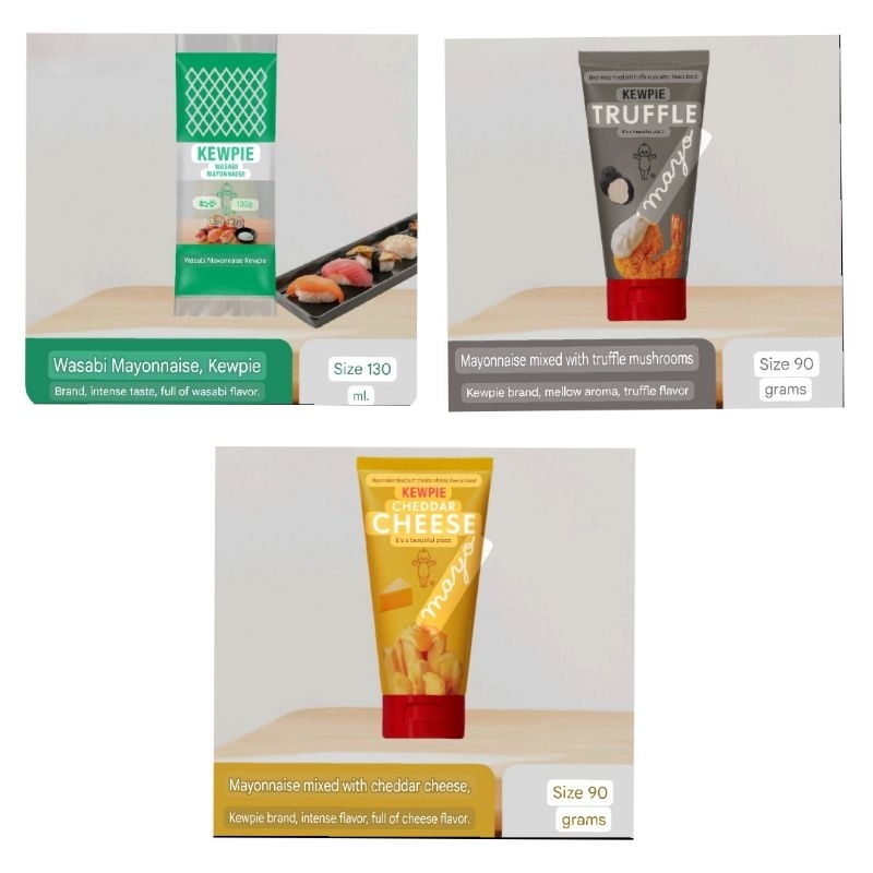 KEWPIE Cheddar Cheese Mayo/Truffle Mayo 90ML / Mayo Wasabi 130ml halal ...