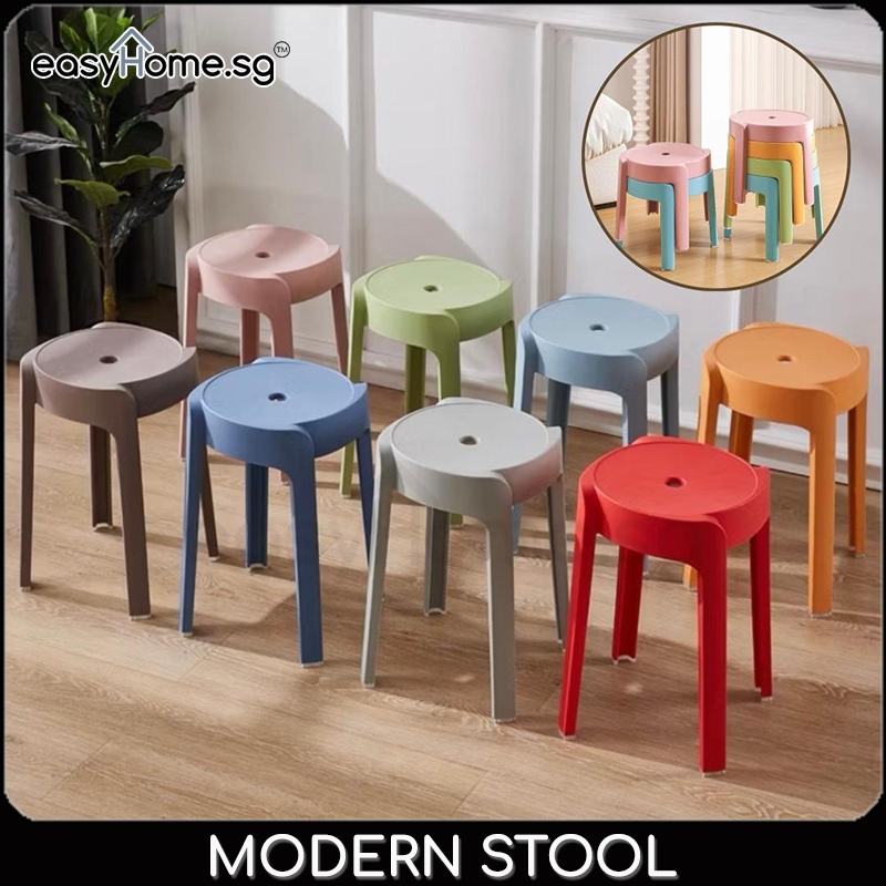 Easyhome.sg Modern Stool Dining Chair Stackable Nordic Plastic Stools ...