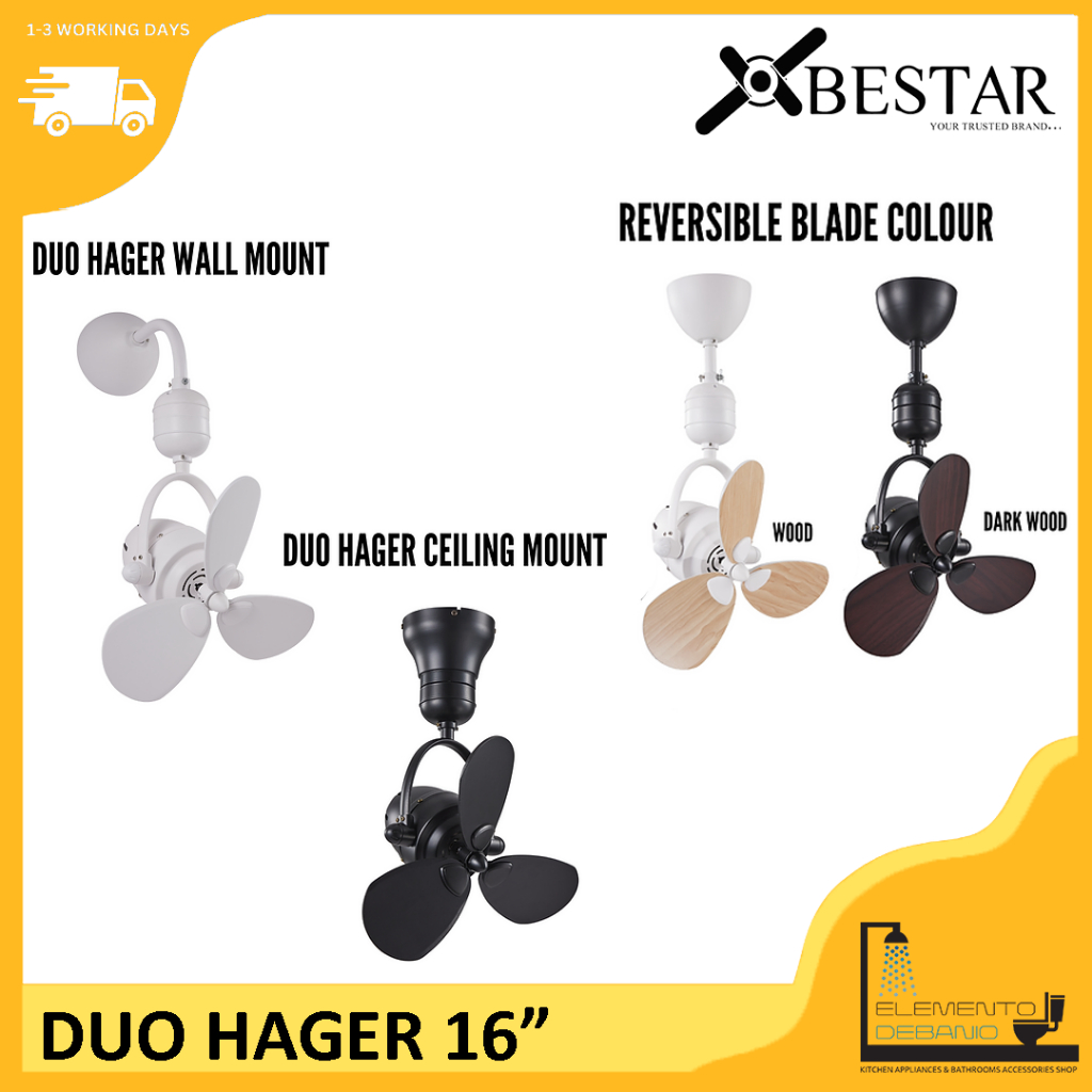 Bestar Duo Hagar Corner Fan DC Wall/Ceiling Fan with Remote 16 inch ...
