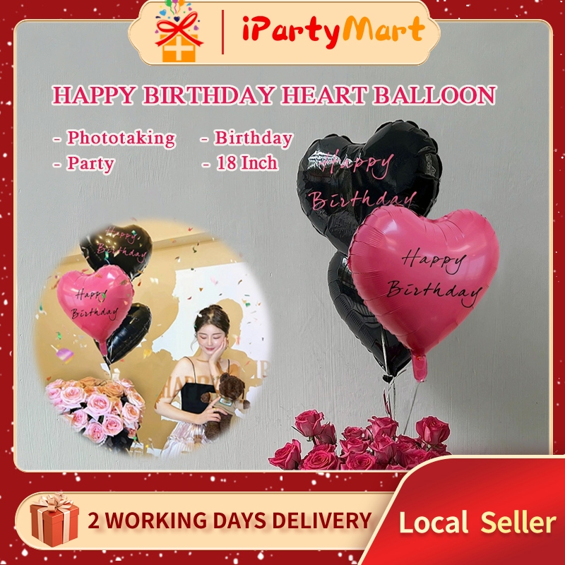 [SG]18-Inch Happy Birthday Heart Balloon HBD Foil Balloon for Girlfriend's Bday Party ...