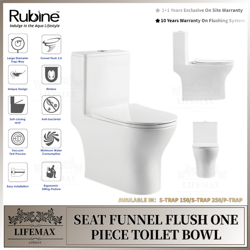 [Rubine PF106] Powerful Flushing Rimless Soft-Closing Seat Funnel Flush ...