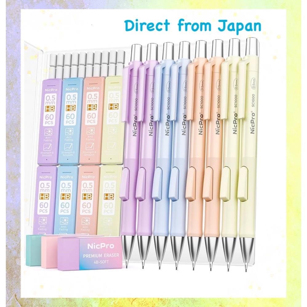Nicpro 0.5mm Pastel Mechanical Pencil Set, 8 Pack Fast Click Aesthetic ...