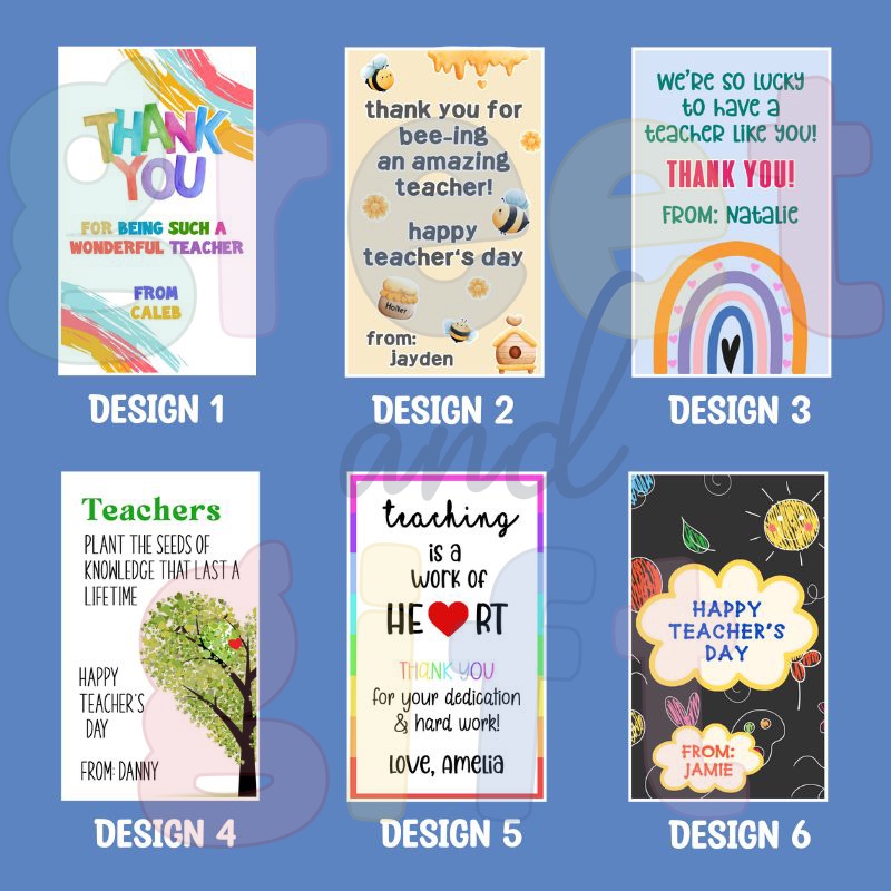 [Bundle of 4 pcs] Customised Mini Teacher's Day Cards, Custom Thank You ...