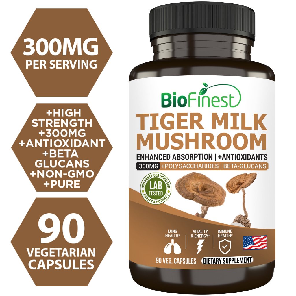 Biofinest Tiger Milk Mushroom Supplement - 300mg Respiratory Lung ...