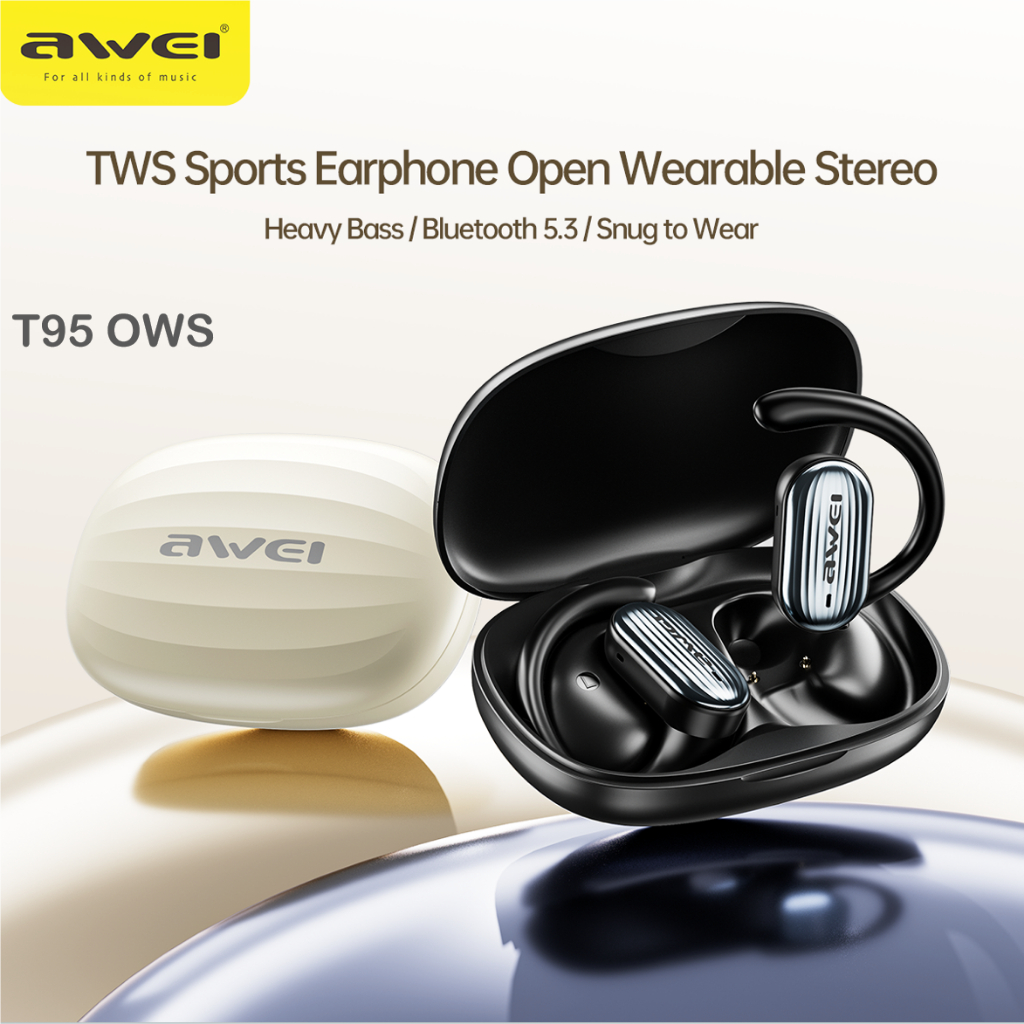Awei OWS T95 Dual Bass Open Ear Wireless Earphones Bluetooth 5.3 Liquid ...