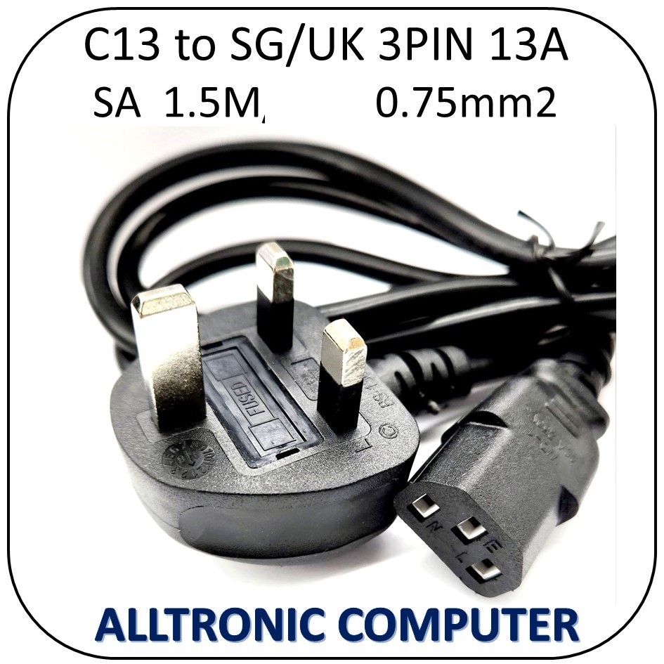 0.75MM2 SA C13 to UK (3pin) Power Cable 1.5M with Safety Mark 13A 250V ...