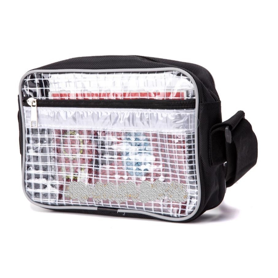 Full PVC Clear Cleanroom Grid Sling Bag 8” with black canvas strap ...