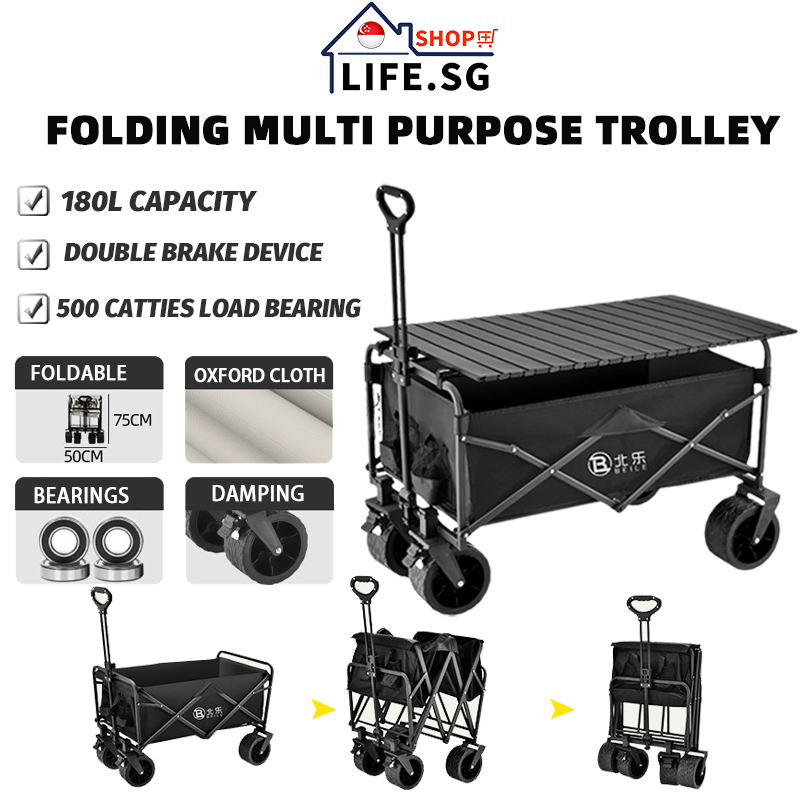 Folding trolley picnic cart camping shopping travel outdoor folding ...
