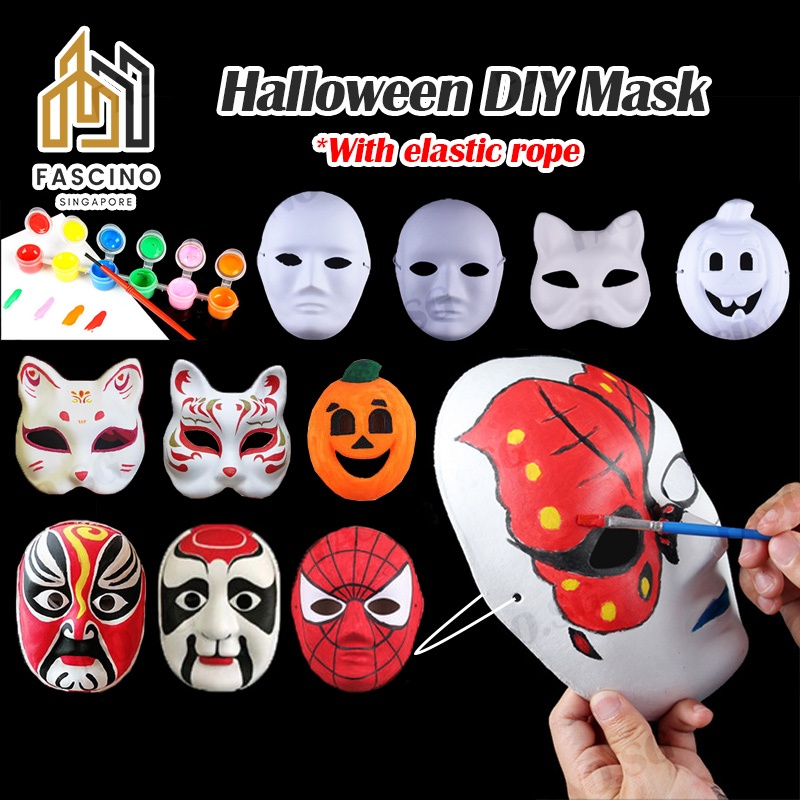 【SG】Halloween DIY Full Face Masks And Paint Brushes Pigment for ...