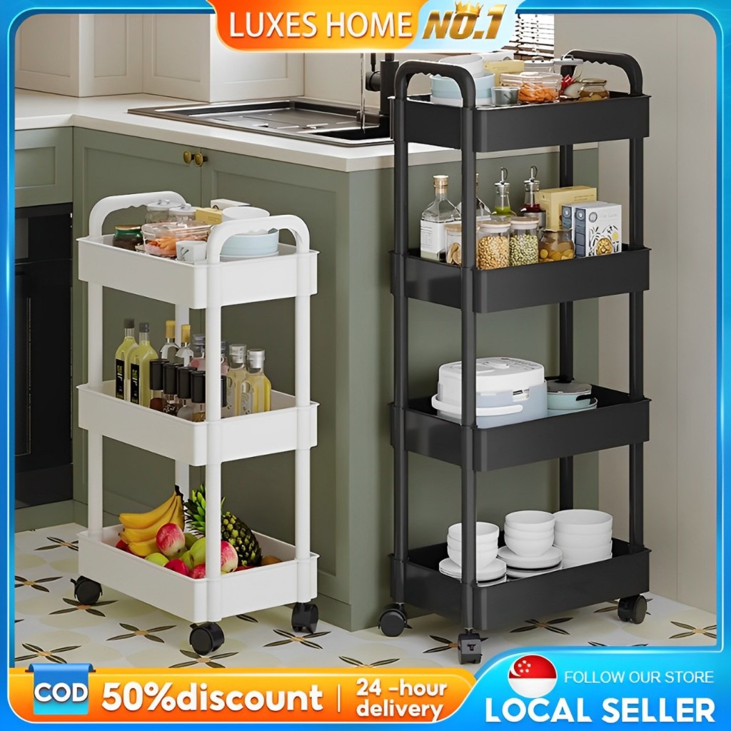 3Tier/4Tier Trolley Kitchen trolley rack Movable Kitchen Storage Handle ...