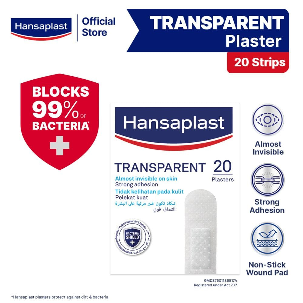 HANSAPLAST Transparent Wound Plasters (20 Strips) / Almost Invisible ...