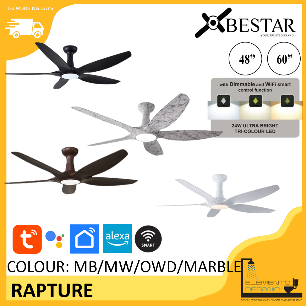 Bestar RAPTURE DC Smart Ceiling Fan with LED light (Smart Control) 48 ...