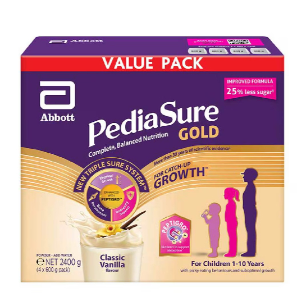 PediaSure Gold with PeptiGro Value Pack - Classic Vanilla, 2.4kg (4 x ...