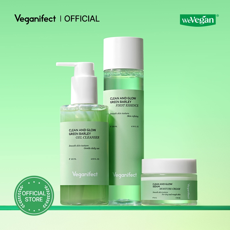[Veganifect] Smooth Skin Set (Gel Cleanser + First Essence + Sedum Moisture Cream) Clean&Glow ...