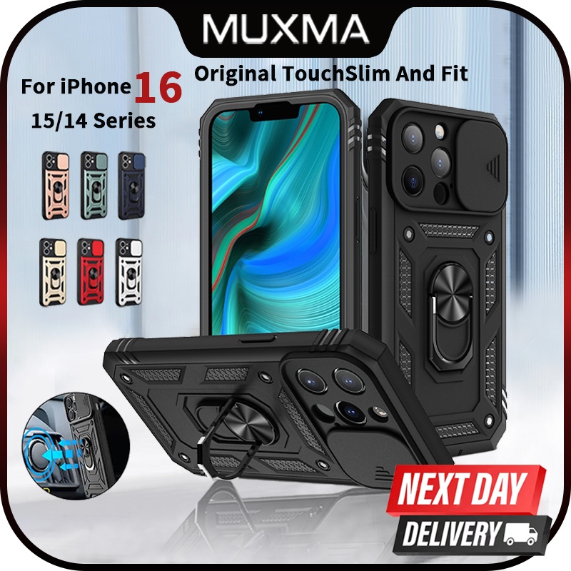 Rugged Protective Case For iPhone 16e 16 Pro Max 15 14 Plus Sliding Camera Cover Casing Ring ...