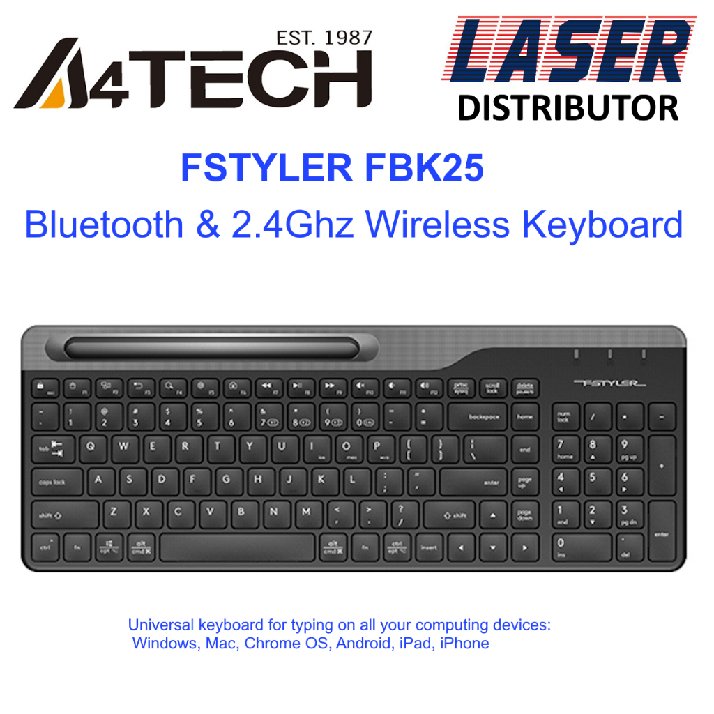 A4tech Fbk25 Bluetooth And 2 4g Wireless Keyboard Shopee Singapore