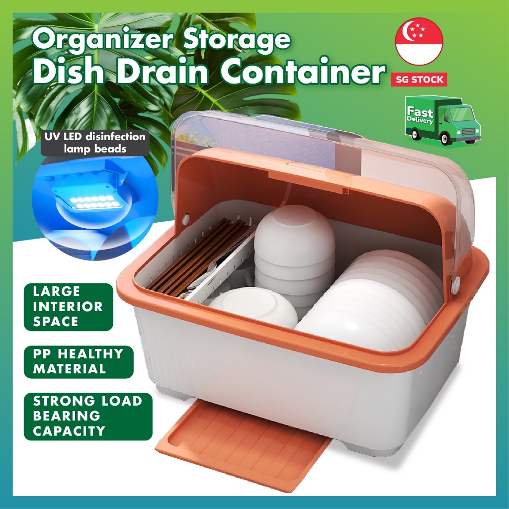 Dish Rack Dishware Storage Box Plates Cutlery Drainage with Lid Sturdy ...