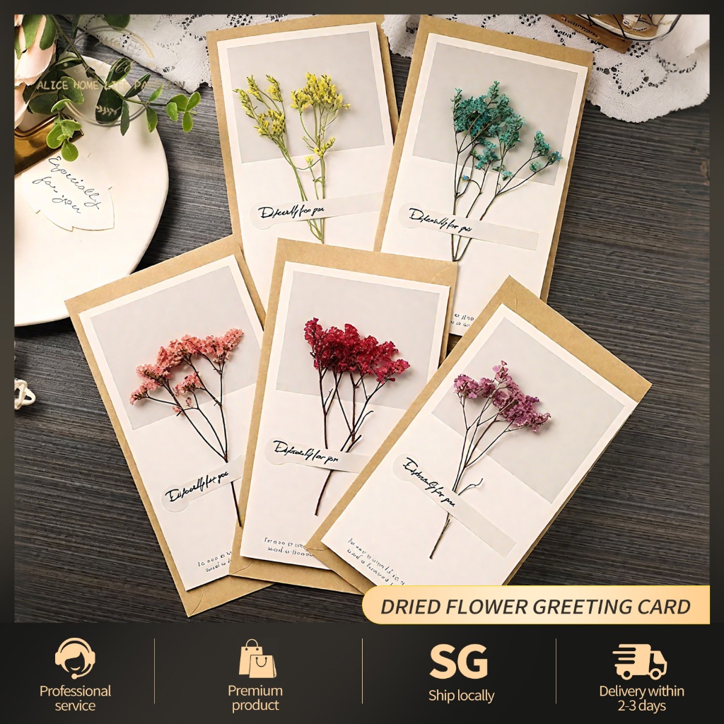 🇸🇬 Dried Flowers Gift Card Greeting Cards for Teachers Day Birthday ...