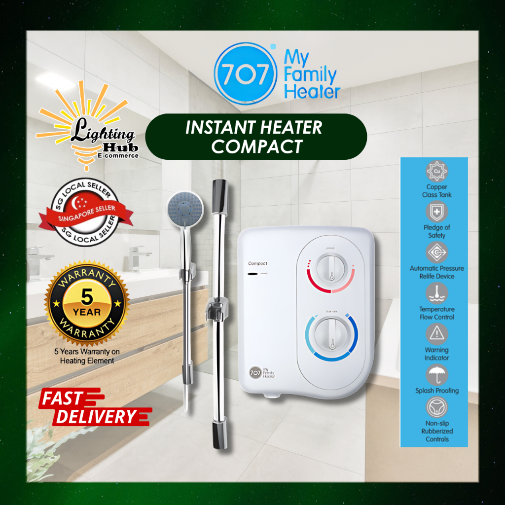 707 COMPACT Instant Water Heater/ Copper Tank/ 5-way Shower Head ...