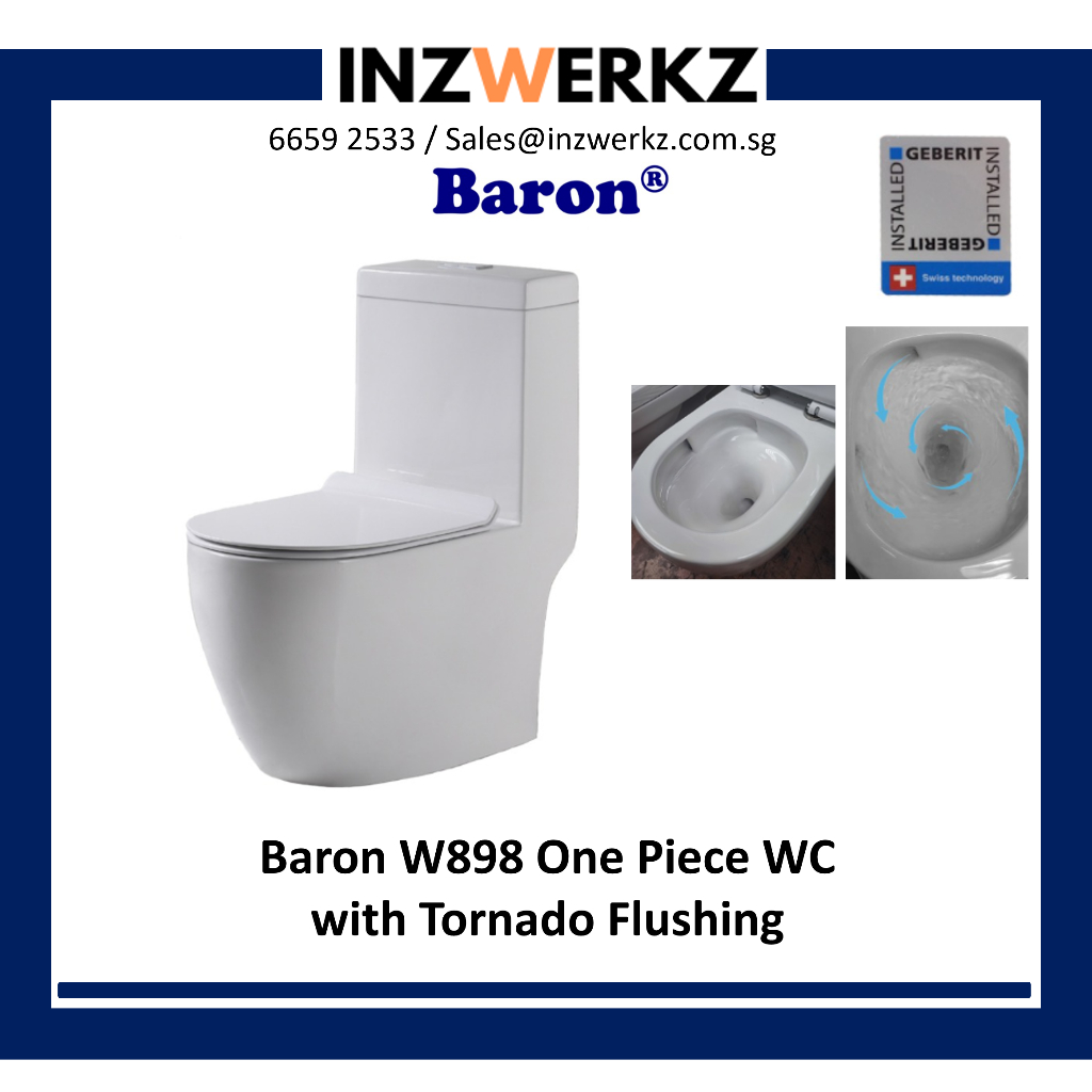 Baron W898 One Piece Toilet Bowl with Tornado Flushing | Shopee Singapore