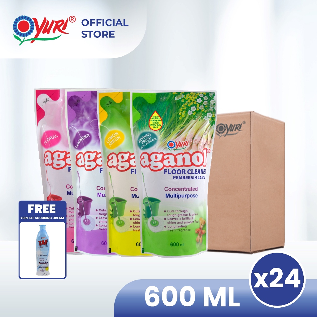 [Carton Deal] Yuri Aganol Multi-Purpose Antibacterial Floor Cleaner Refill 600mlx24 + Free Yuri ...