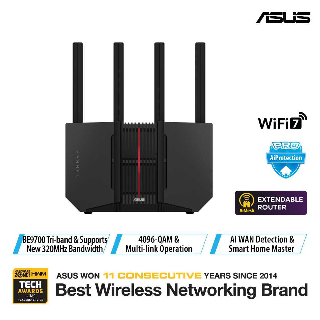 ASUS RT-BE92U BE9700 Tri-Band WiFi 7 AiMesh Router - Coverage up to ...
