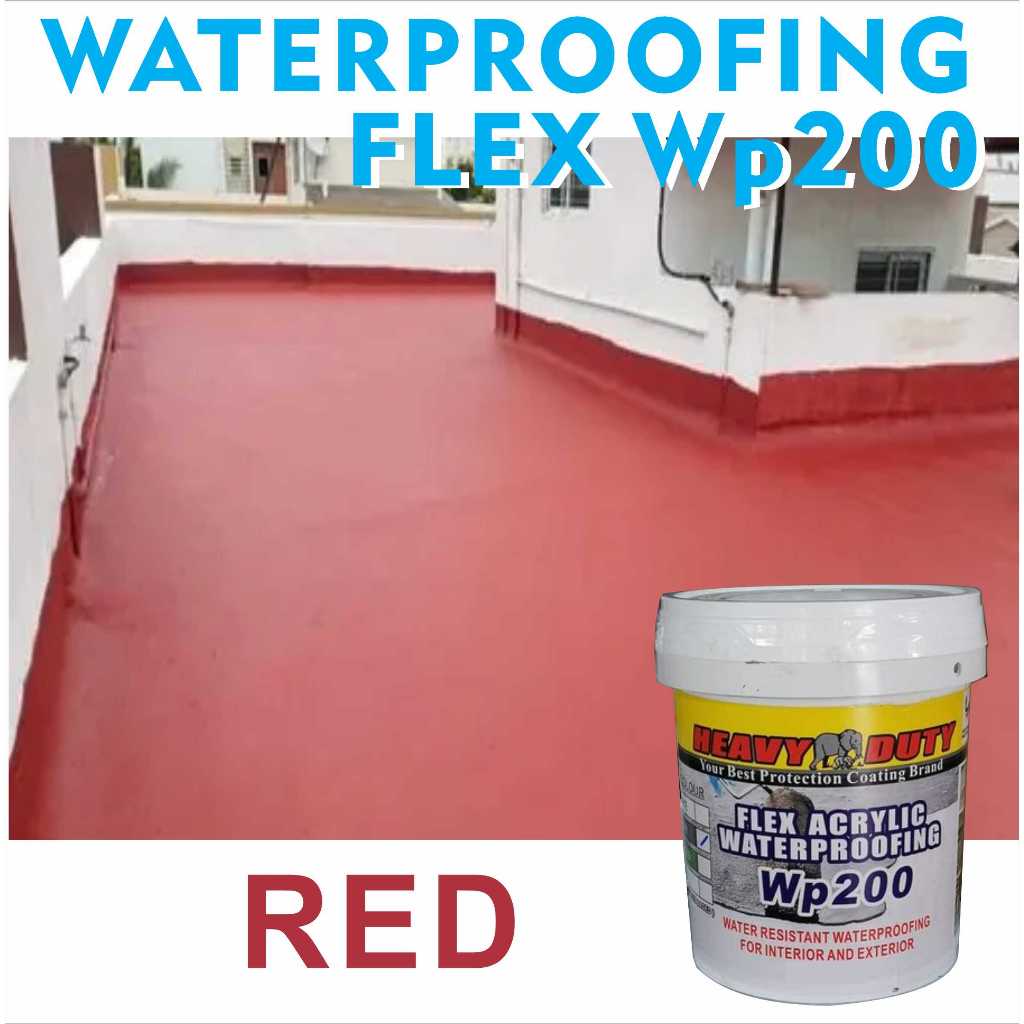 RED ( 1KG ) HEAVY DUTY WP200 Acrylic Waterproofing Paint Coating Colour ...