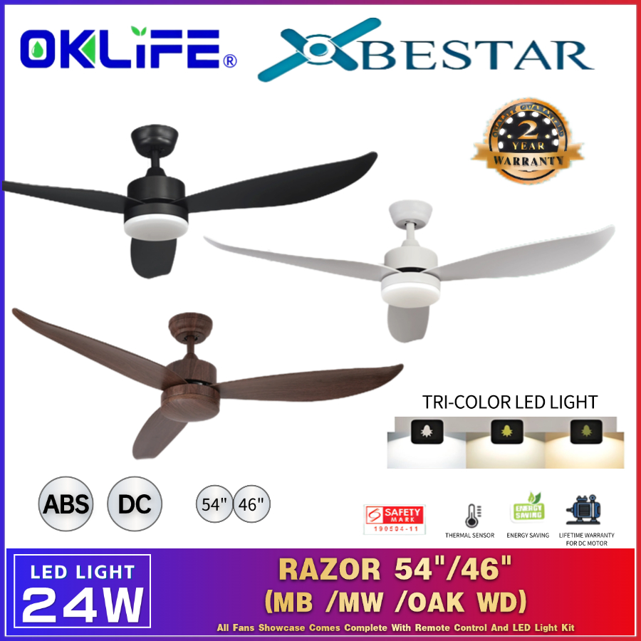 Bestar Razor(46"54") DC Ceiling Fan With Dimmable 24W/3 Tone LED ...