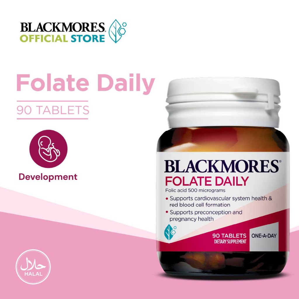 Blackmores Folate Daily 500mg (90s) Contains 500mg Folic Acid for ...