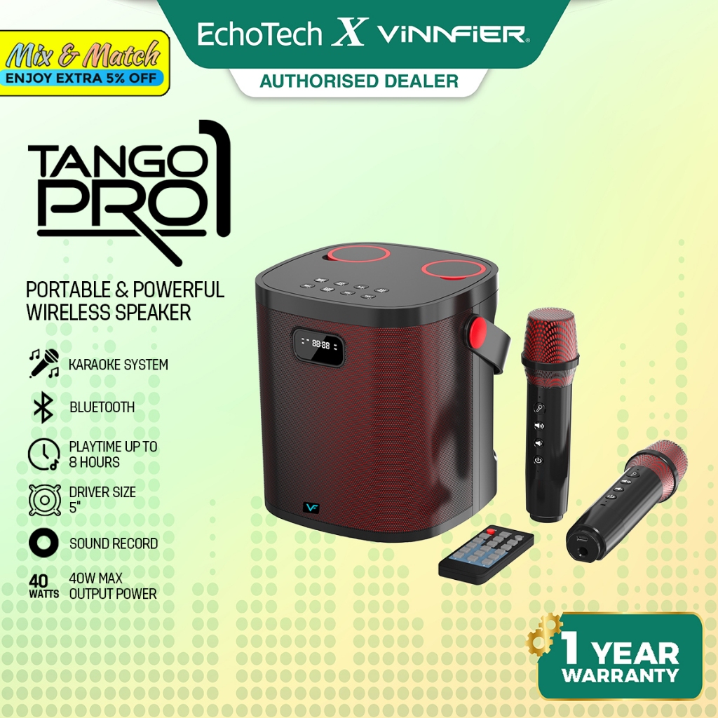 VINNFIER Tango Pro 1 Bluetooth Portable Speaker with 2 Wireless ...