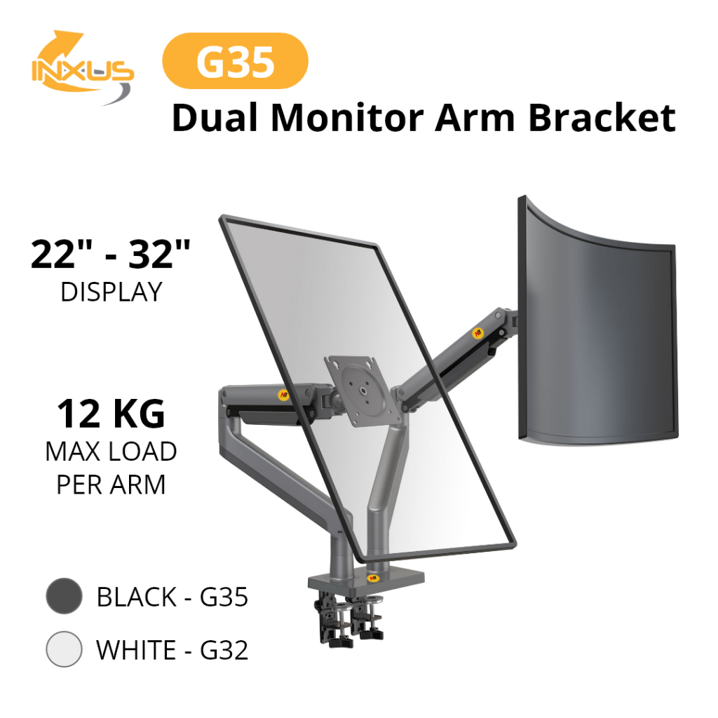 G35 | 22" - 32" Dual Monitor Arm Bracket | 2 Monitor Setup Desk Stand ...