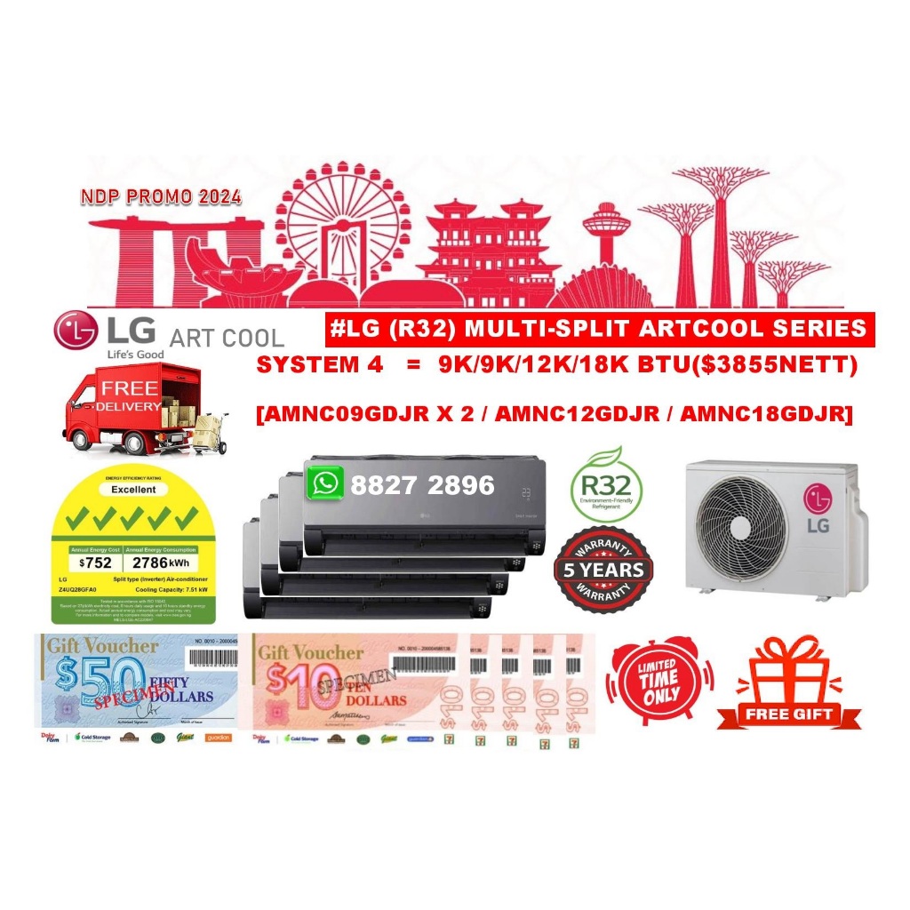 5 TICKS LG(R32)ART-COOL MULTI-SPLIT INVERTER SYTEM 4 AIRCON + FREE 60 ...