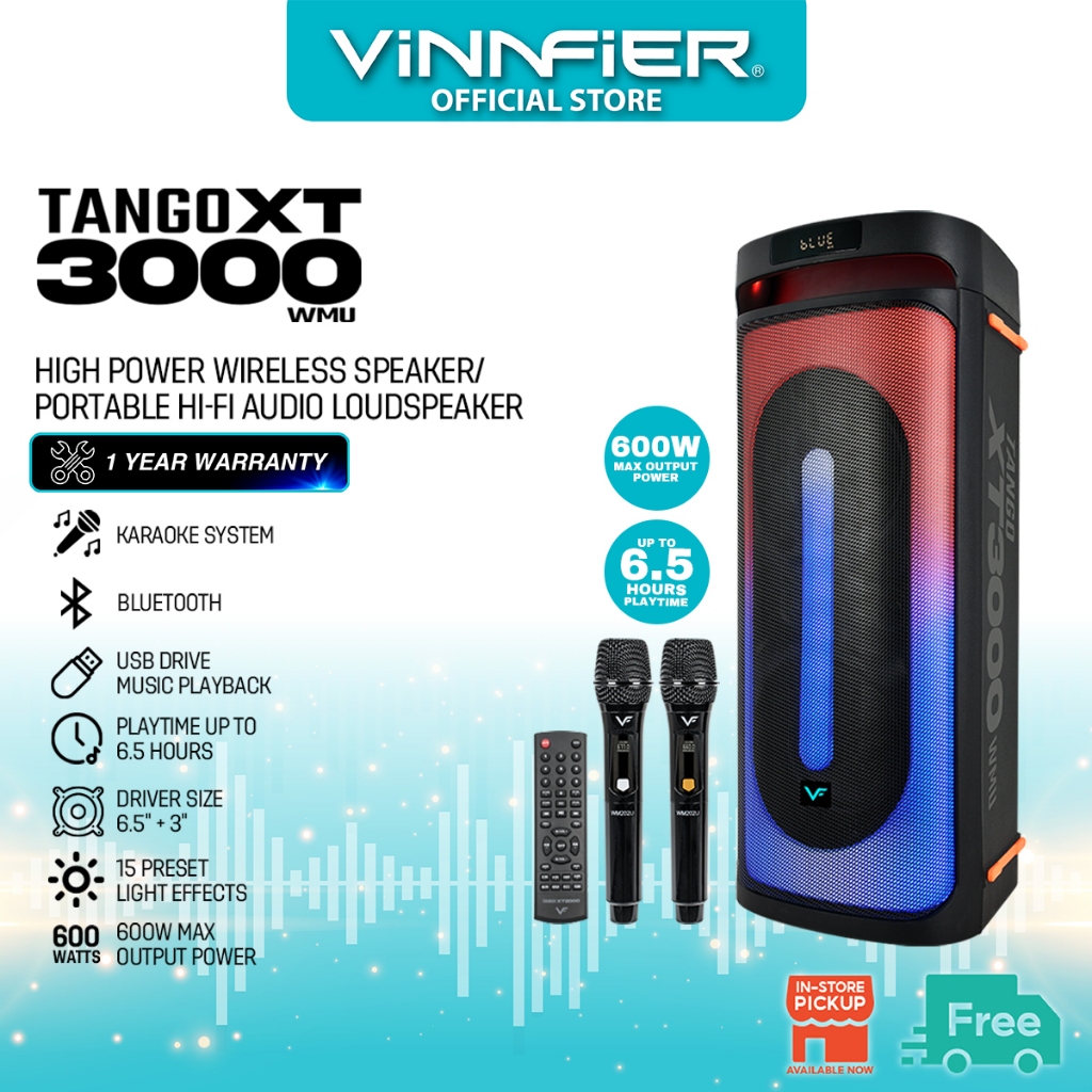 Vinnfier VF Tango XT3000 WMU 600W Bluetooth Speaker HI-FI Loud PartyBox Karaoke Speaker FM Radio ...