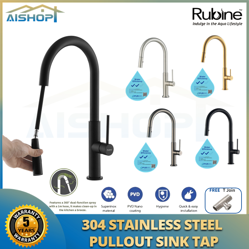 Rubine INOX 7743PS-SS Stainless Steel Pull Out Faucets Pullout Mixer ...