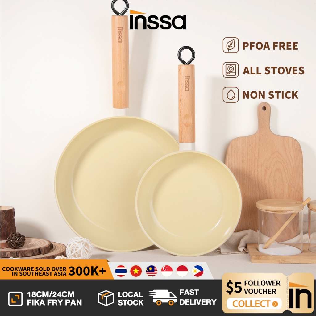 Inssa 18/24cm Frying Pan 410 Stainless Steel Ceramic Coating PFOA Free ...