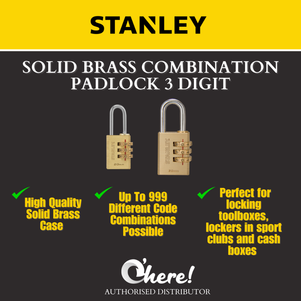 Stanley Solid Brass Combination Padlock 3 Digit 20mm/ 30mm | Shopee ...