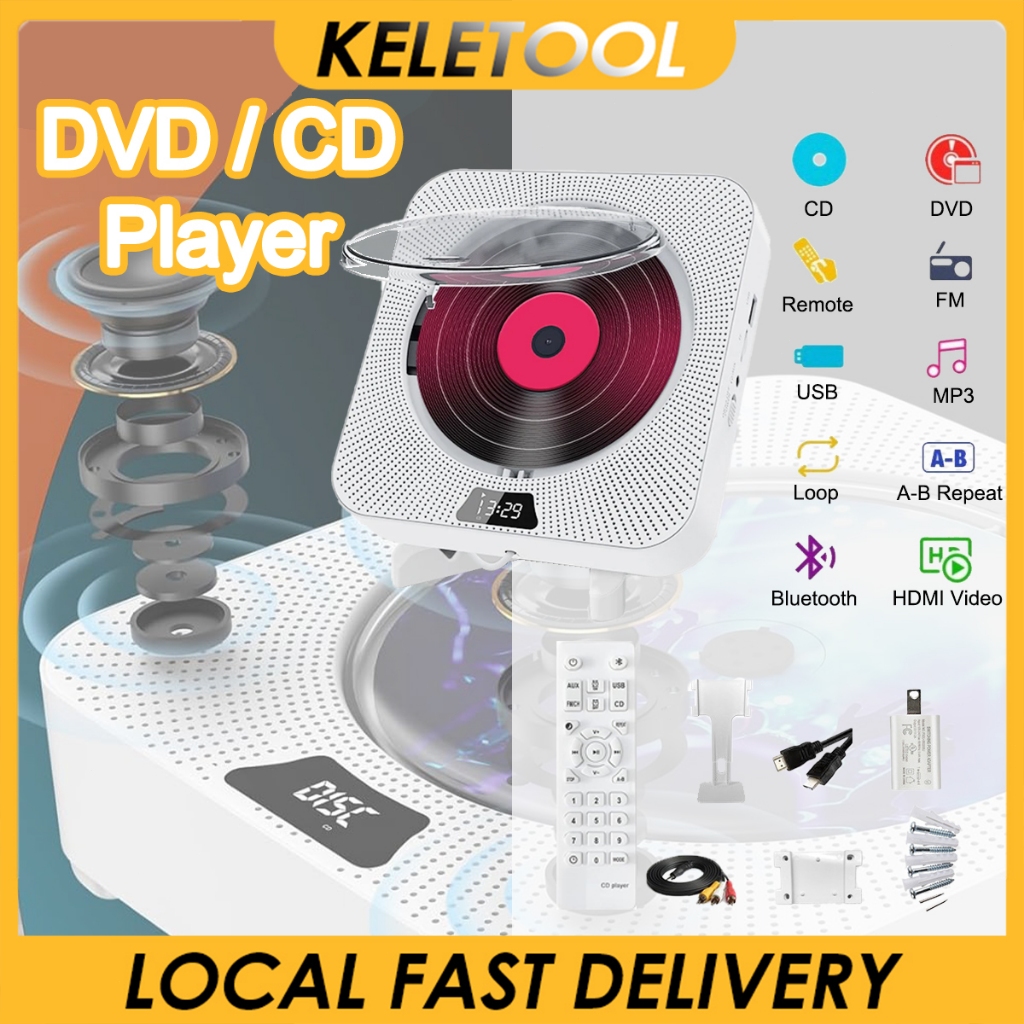 Wall Mounted CD Player Home HD DVD Player Music Player Bluetooth USB ...