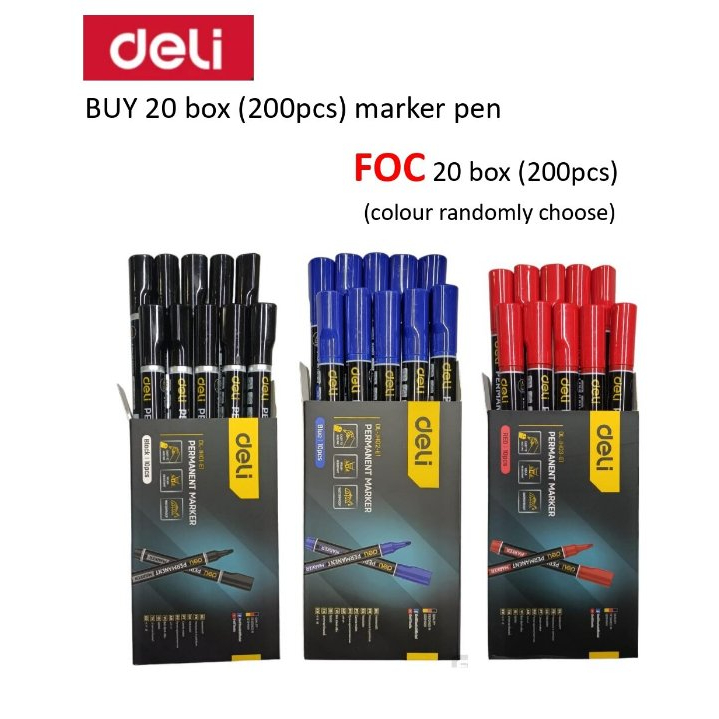 (SG STOCK) DELI PERMANENT MARKER PEN 20 box (200pcs) FOC 20 box (200pcs ...