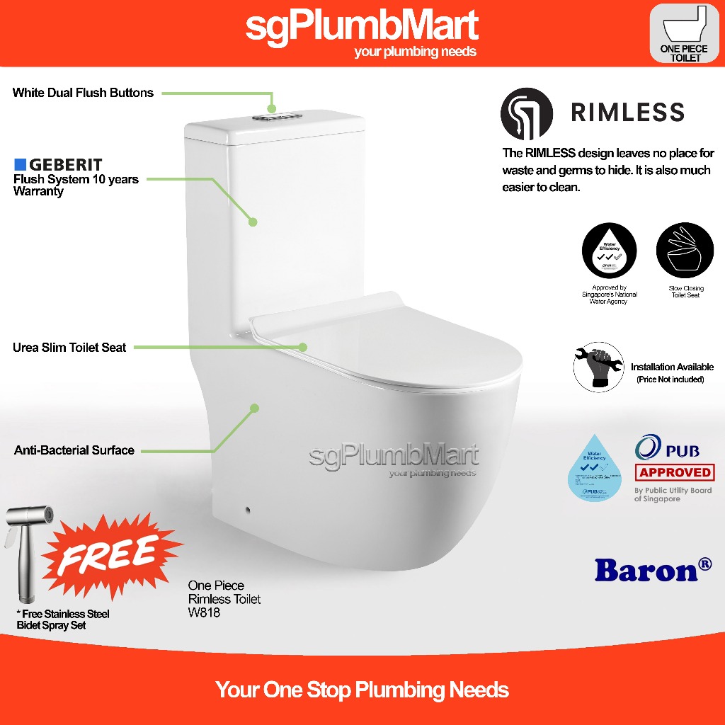 Baron x sgPlumbMart Toilet Bowl W818/W888/W898 One Piece WC Tornado ...