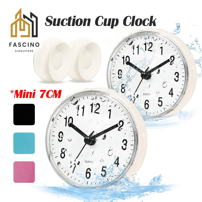 【SG】7CM Toilet Clock Suction Clock Waterproof Anti-Fog Mini Clock for ...