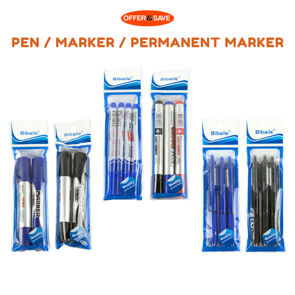 BIBAILE Whiteboard Marker Pen Fine Tip / Dual Tip Permanent Marker Blue ...