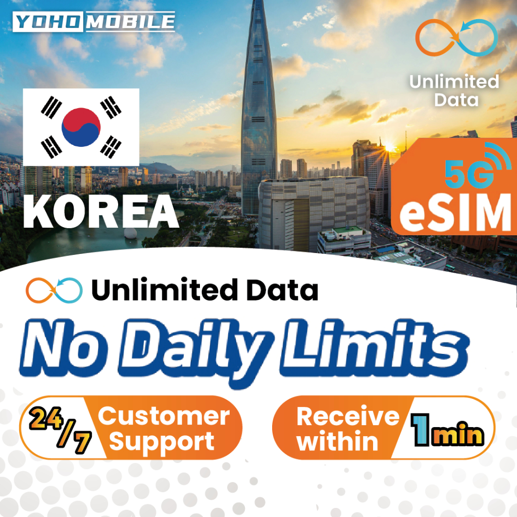 [Yoho] South Korea eSIM Unlimited Data with 5G 1-10 Days Yoho Mobile ...